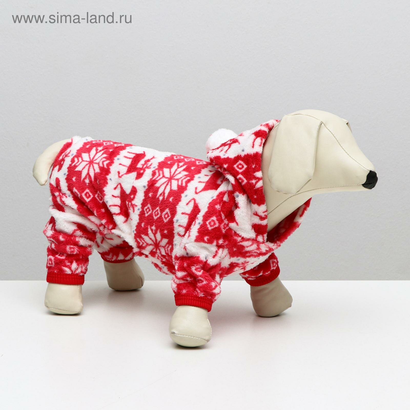 Комбинезон «Олени», с капюшоном, размер XS, ДС 20 см, ОГ 30 см, ОШ 20 см, красный