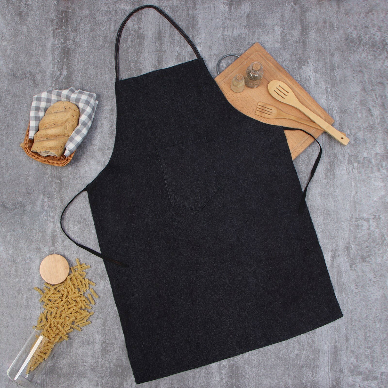 Фартук кухонный Доляна джинсовый, размер 60х88 см, полиэстер 100% , черный