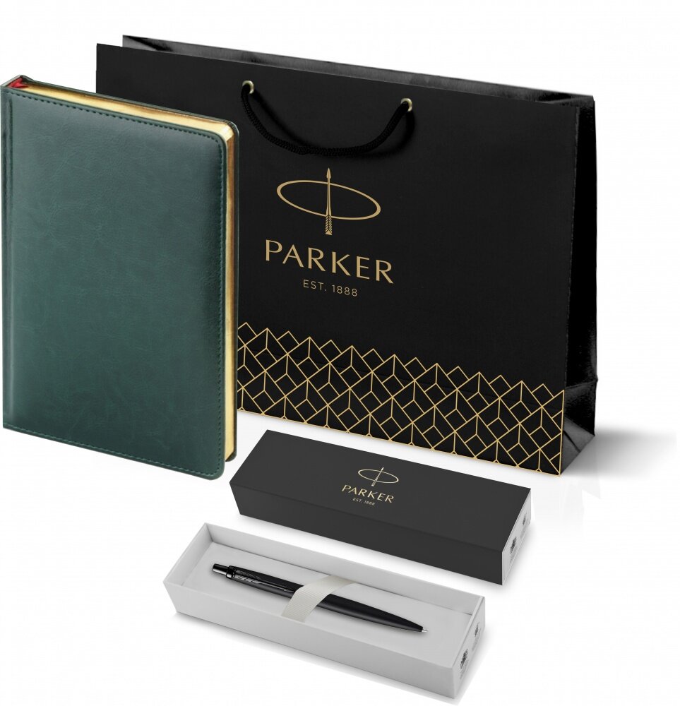 Подарочный набор: Шариковая ручка Parker Jotter XL SE20 Monochrome цвет: Black, Ежедневник зеленый недат. 2122753
