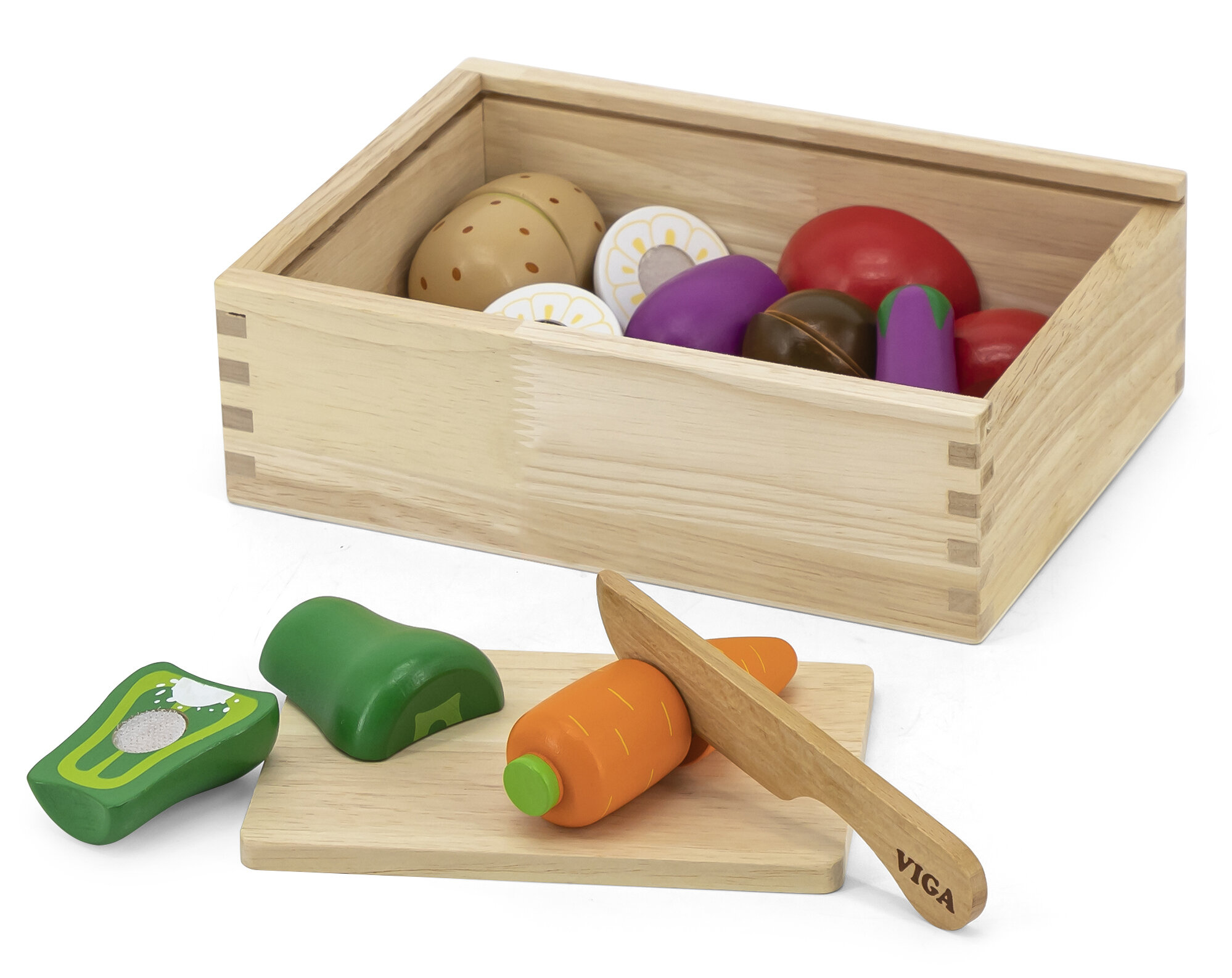 Игрушечные продукты Viga Toys Режем овощи 44540 / Игровой набор режем овощи на липучке с доской и ножом
