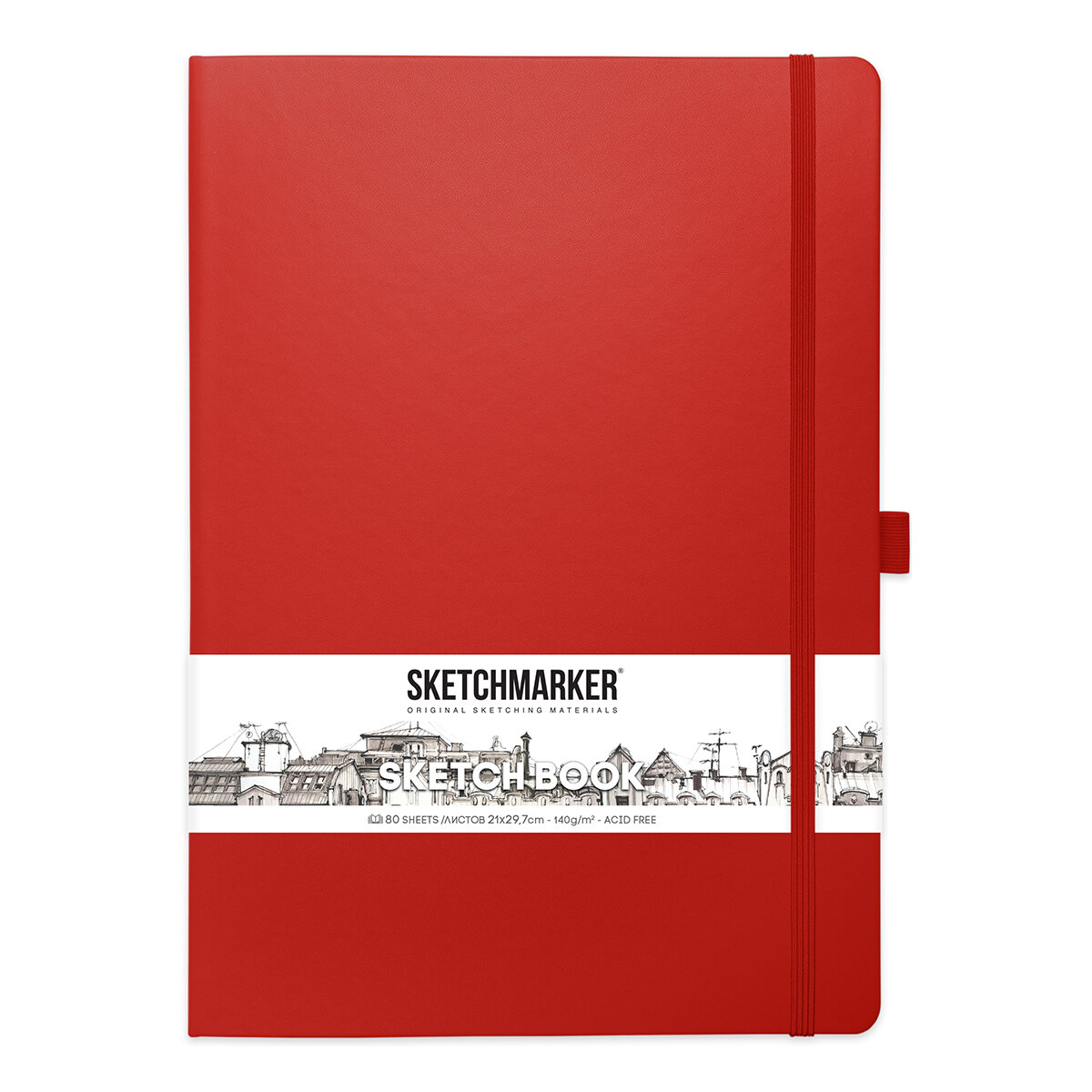SKETCHMARKER Блокнот для зарисовок A4 140 г/м2 80 л твёрдый переплет красный 21x29.7 см