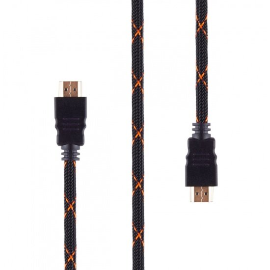 Кабель HDMI Rombica Digital ZX50B, HDMI 2.0b (5K, 3D, HDR), нейлоновая оплетка, чёрно-оранжевый, 5м
