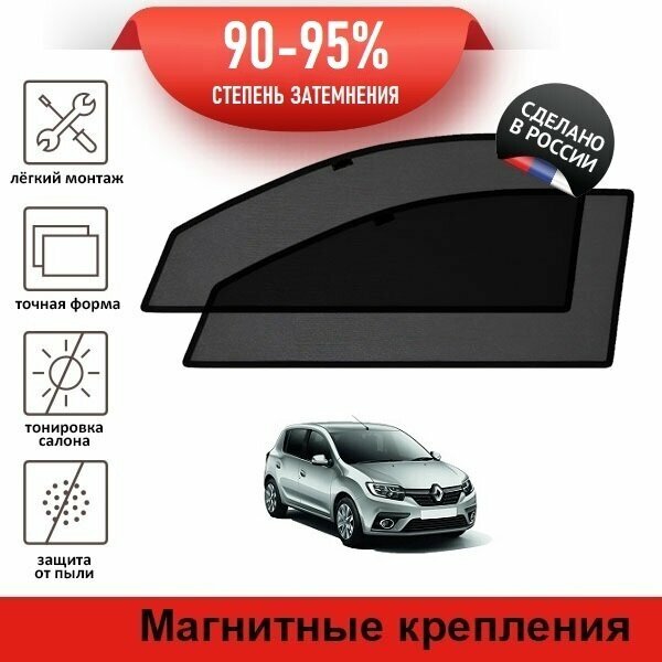 Каркасные шторки LATONIK PREMIUM на Renault Sandero 2 рестайлинг (2018-н. в.) на передние двери на магнитах с затемнением 90-95%