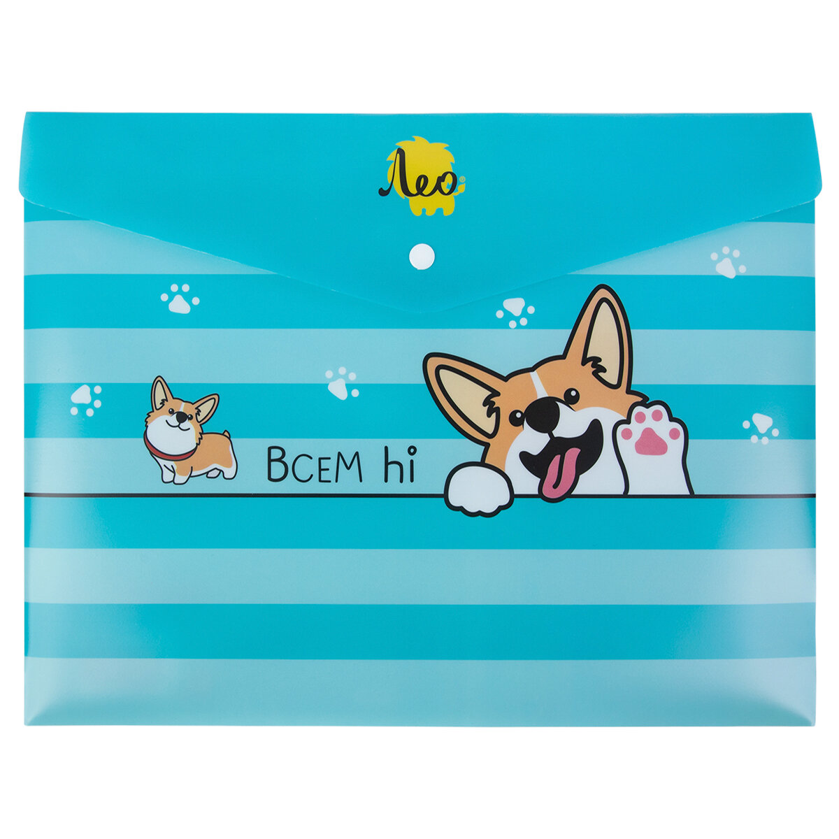 Папка-конверт для тетрадей с кнопкой "Лео" "Учись" A5+ LT-2101 180 мкм песок 04-Корги