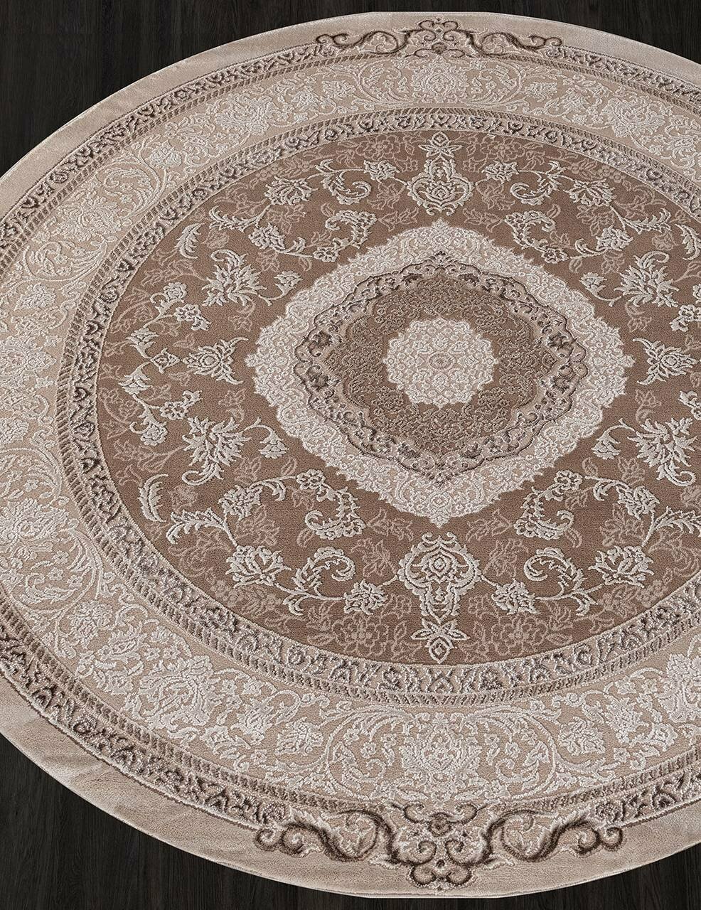 Ковер Круглый на пол в гостиную в спальню 240х240 см бежевый классический ворс 10 мм 304162 KoverVDom