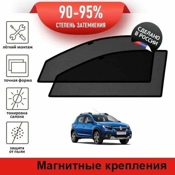 Каркасные шторки LATONIK PREMIUM на Renault Sandero Stepway 2 рестайлинг (2018-н. в.) на передние двери на магнитах с затемнением 90-95%