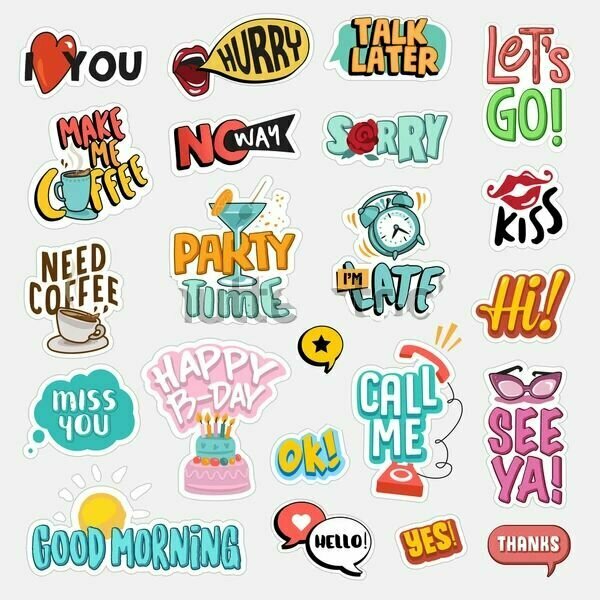 Наклейки-стикеры иконки надписей