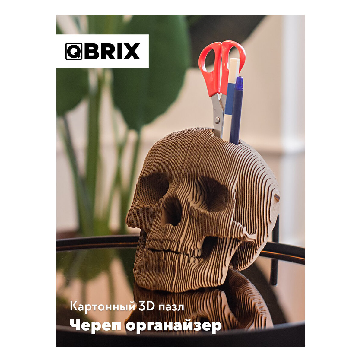QBRIX Картонный 3D конструктор Череп органайзер для хранения мелочей на столе