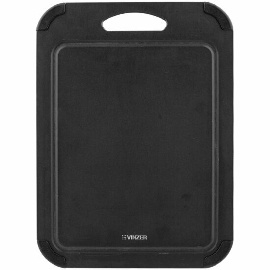 Доска разделочная с желобом Vinzer 50256, 29,8х21,5х0,6 см, пластик, черная