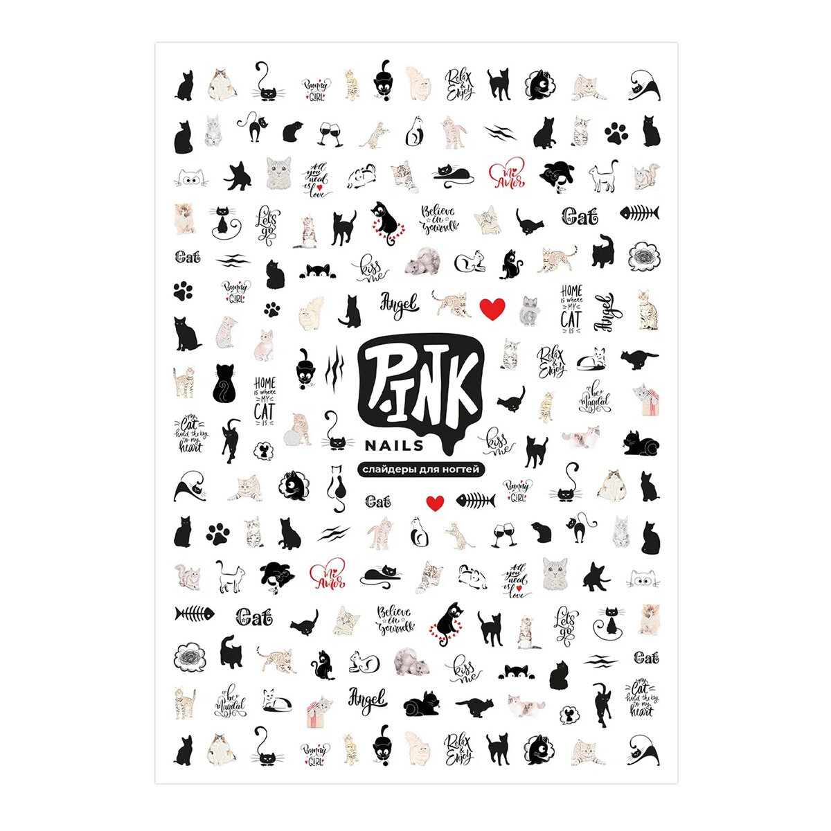 Priority Слайдеры для ногтей 21 х 14.8 см ПИНК-48 Коты Котики дизайн ногтей для маникюра