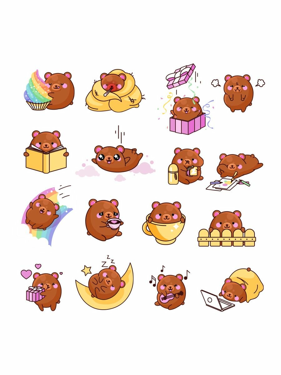 Наклейки- стикеры милые мишки, хомячки