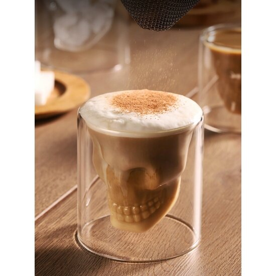 Термостойкий стеклянный стакан с двойными стенками Kimberly 9718548 "Череп", 200 мл.