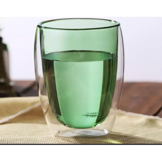 Стакан из цветного стекла с двойными стенками Kimberly 7981726 термостойкий (зеленый), 350 мл.