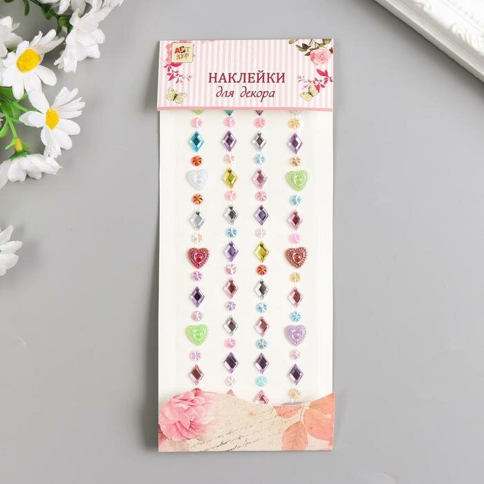 Наклейка пластик стразы "Дождь из сердечек" микс 19х8 см, 5148312
