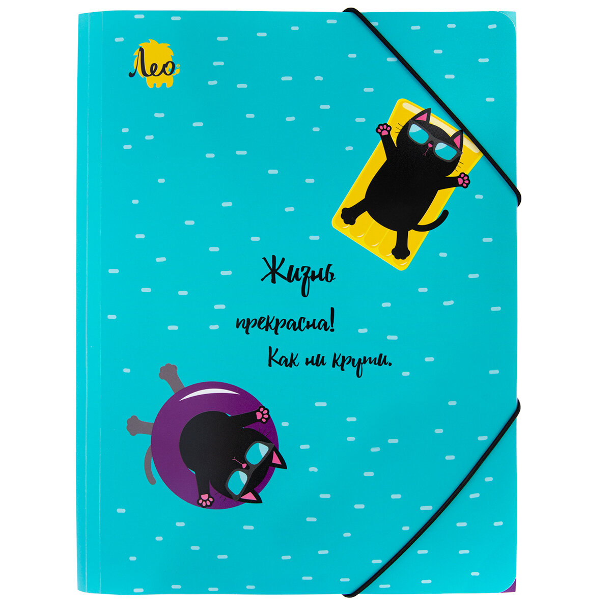 Лео Учись Папка на резинке A4 LRF-06 450 мкм 35 мм песок 02-Коты коллекция вариант