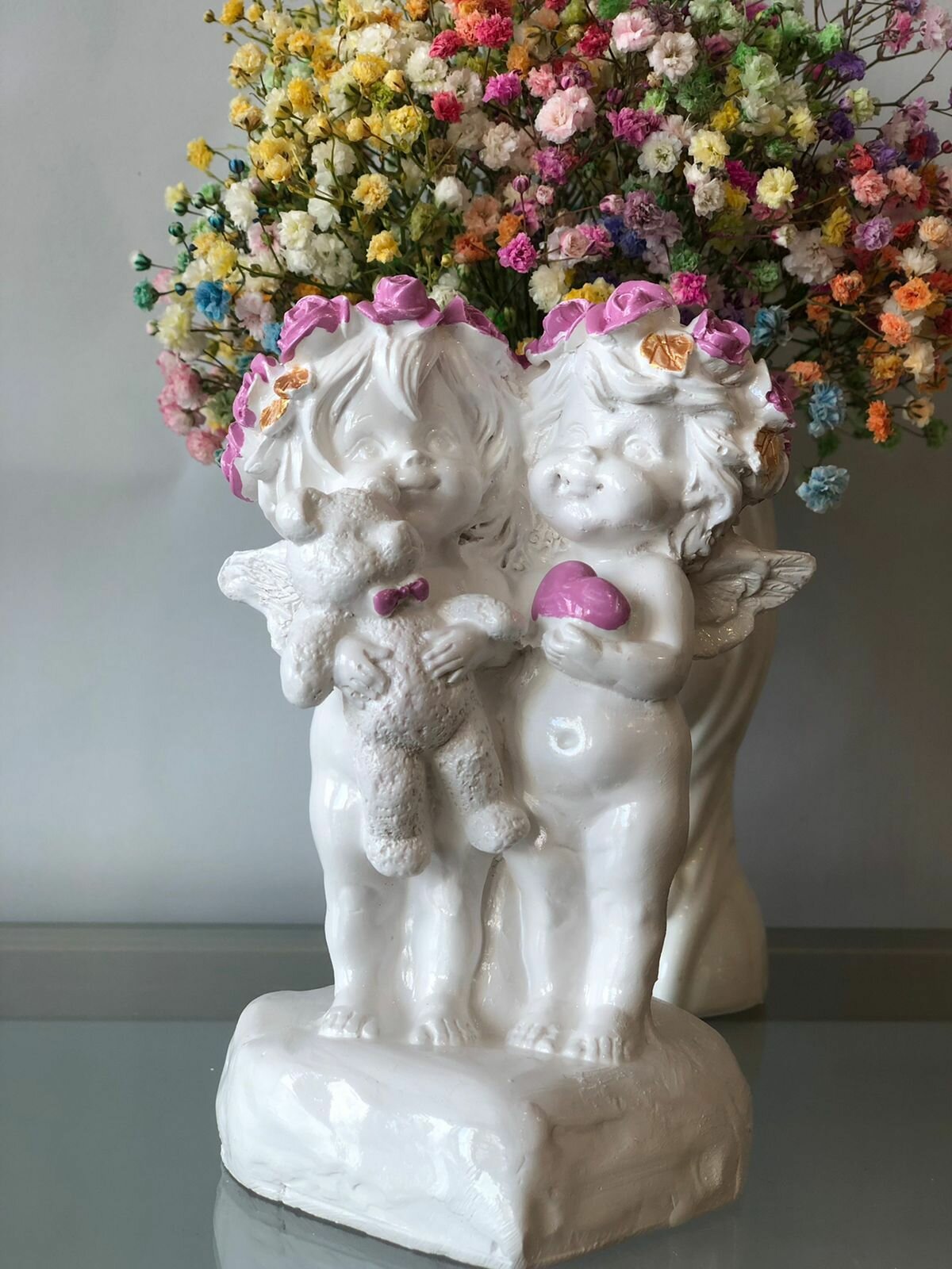 Статуэтка фигурка "Ангелочки с мишкой", красивый декор для дома, ангелочек декоративный, оригинальный подарок на день рождения.