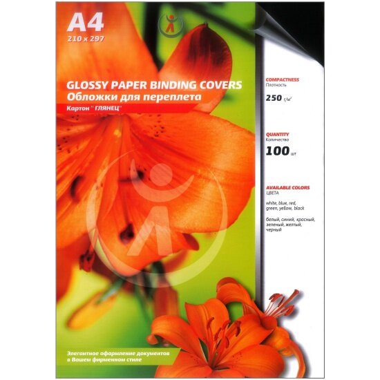 Обложки для переплета Реалист картон глянец А4, 250 г/м2, черные, 100 шт/уп