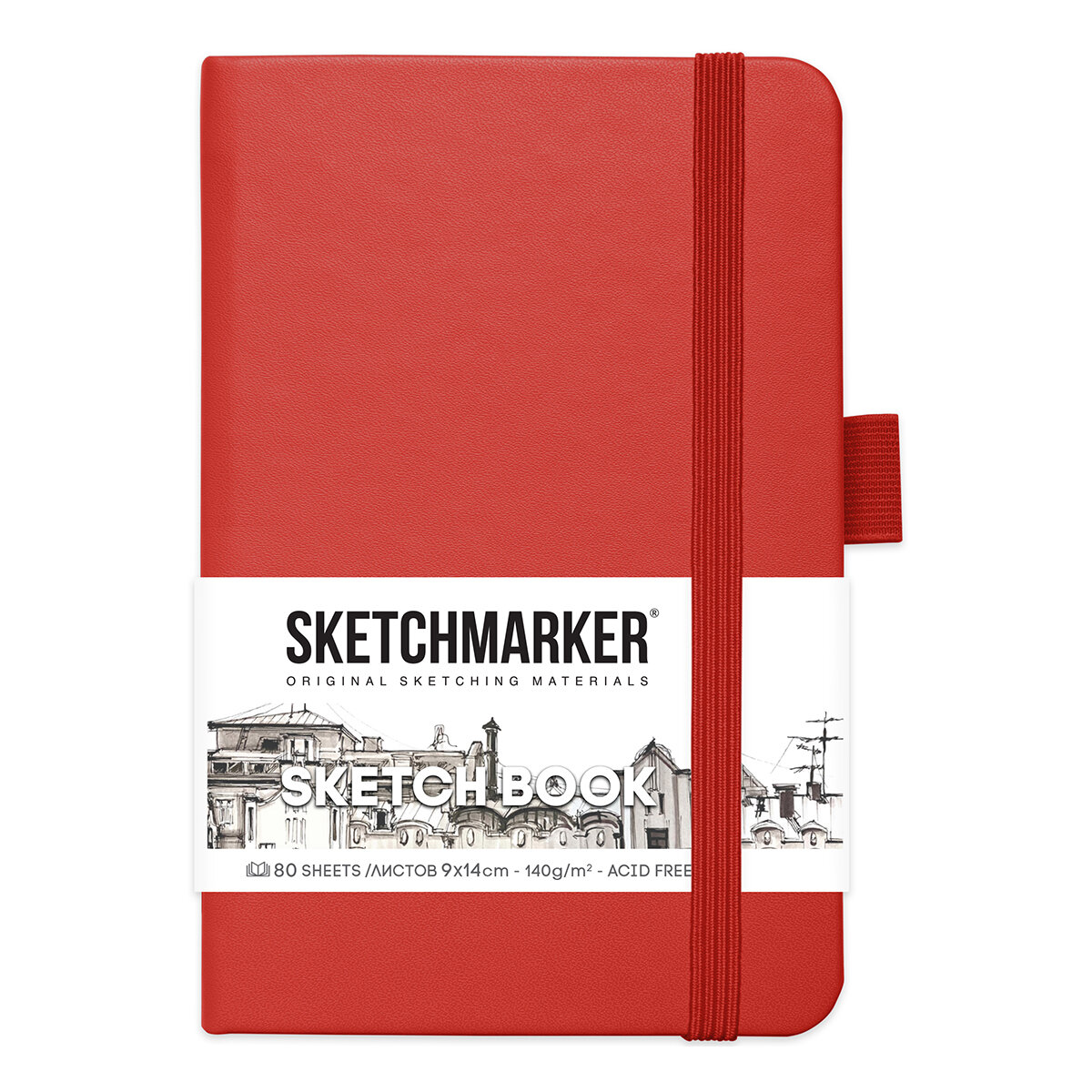 SKETCHMARKER Блокнот для зарисовок A6 9x14 см 140 г/м2 твёрдый переплет 80л красный