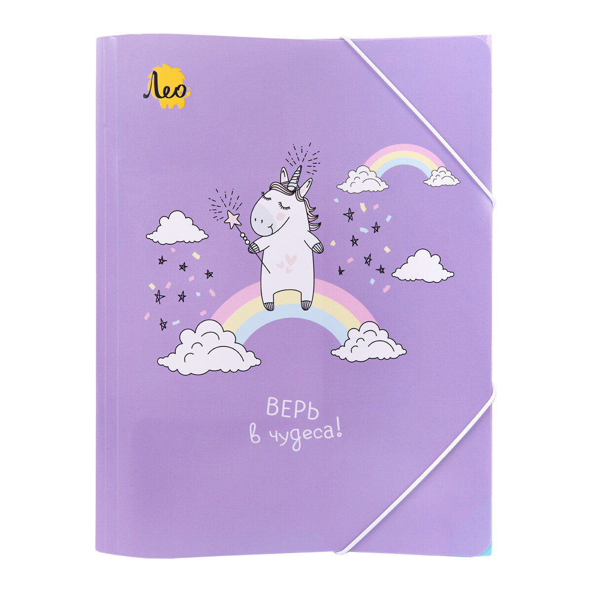 Папка на резинке "Лео" "Учись" A4 LRF-06 450 мкм 35 мм песок 03-Единорог