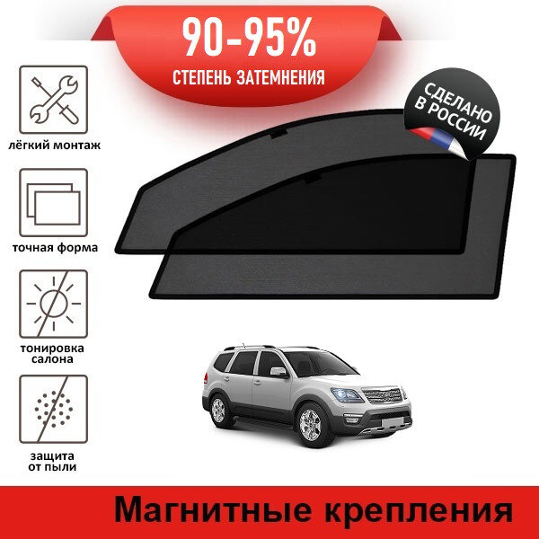 Каркасные шторки LATONIK PREMIUM на Kia Mohave 1 рестайлинг (2017-н. в) на передние двери на магнитах с затемнением 90-95%