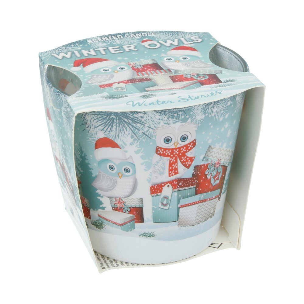 BARTEK Свеча в стакане 9 х 8 см, 115 г Зимние совы - стеклянная декоративная свеча