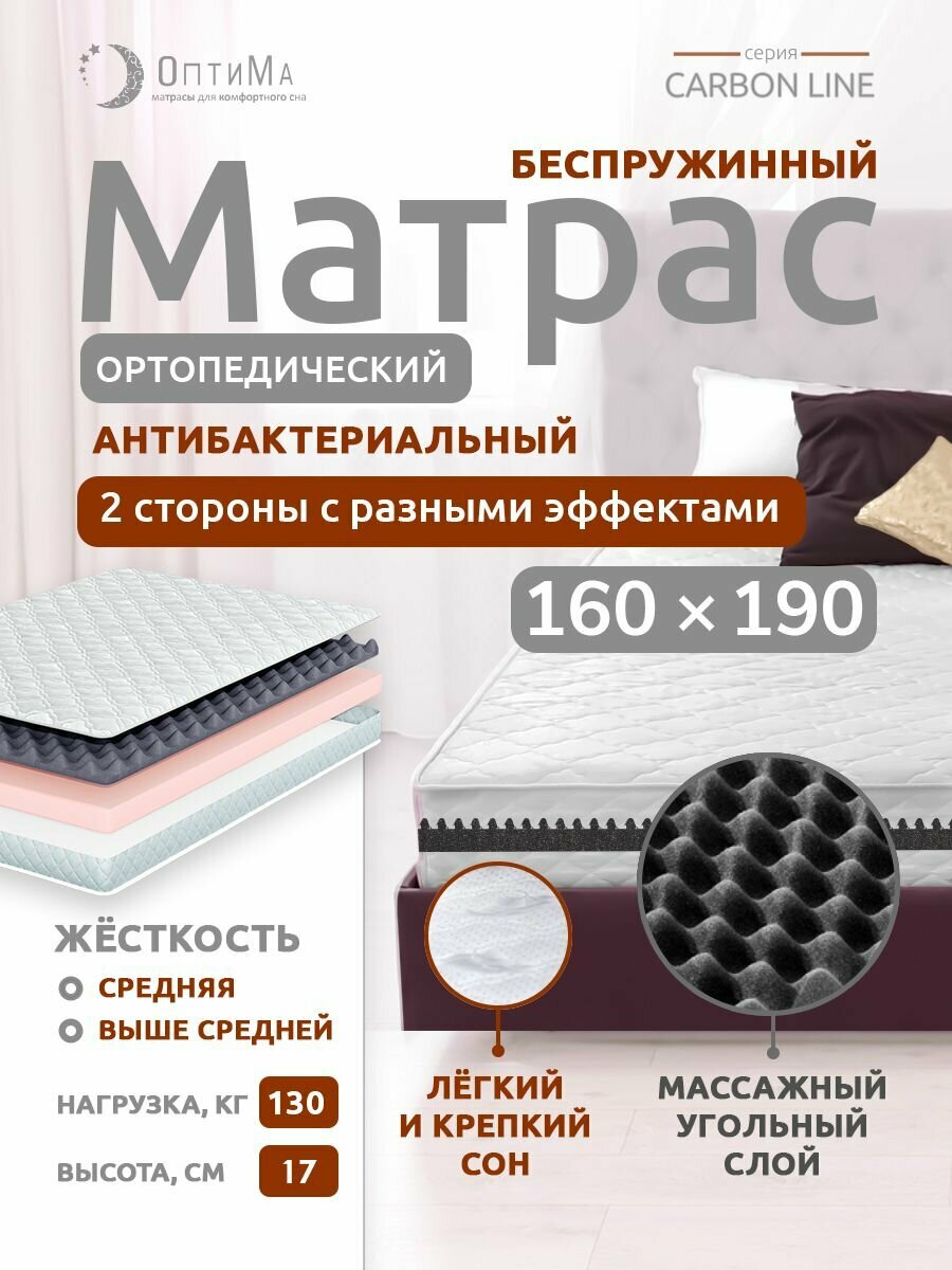 Матрас 160х190 см, ОптиМа, Ортопедический, Беспружинный, высота 17 см, с массажным эффектом