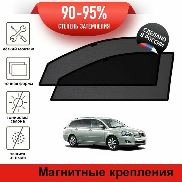 Каркасные шторки LATONIK PREMIUM на Toyota Avensis 2 рестайлинг (T250) (2006-2010) универсал на передние двери на магнитах с затемнением 90-95%