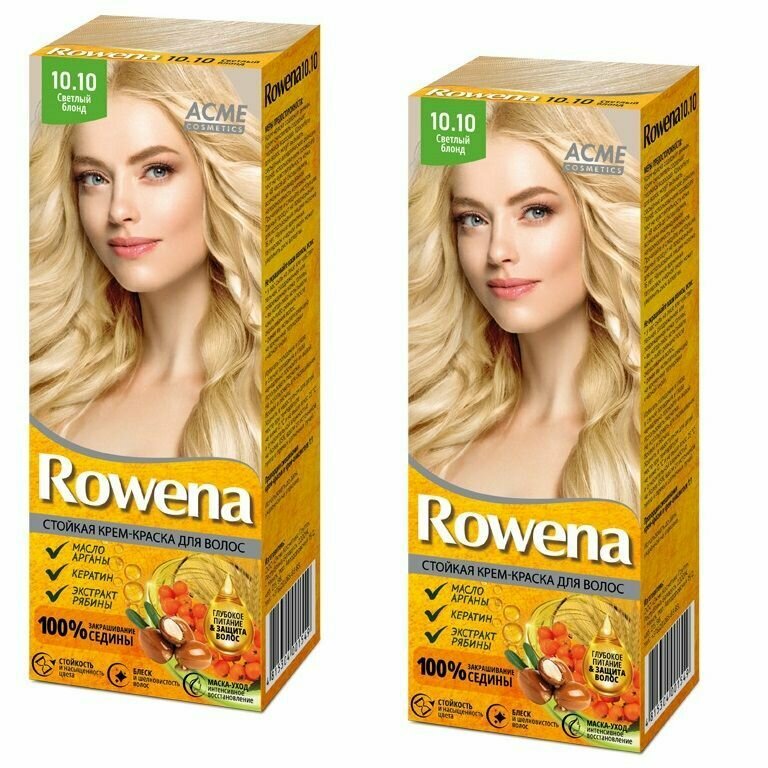 ROWENA Стойкая Крем - Краска для волос аммиачная 2 шт, тон 10.10 Светлый блонд