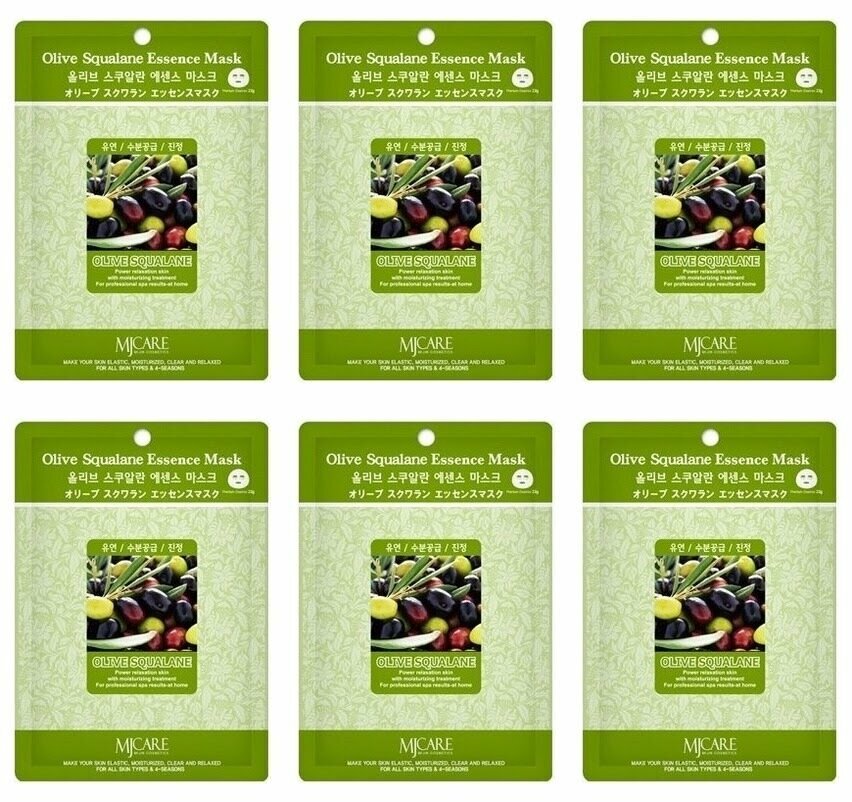 Mijin Essence Маска тканевая для лица Олива Olive Squalane Essence Mask, 23 гр, 6 шт