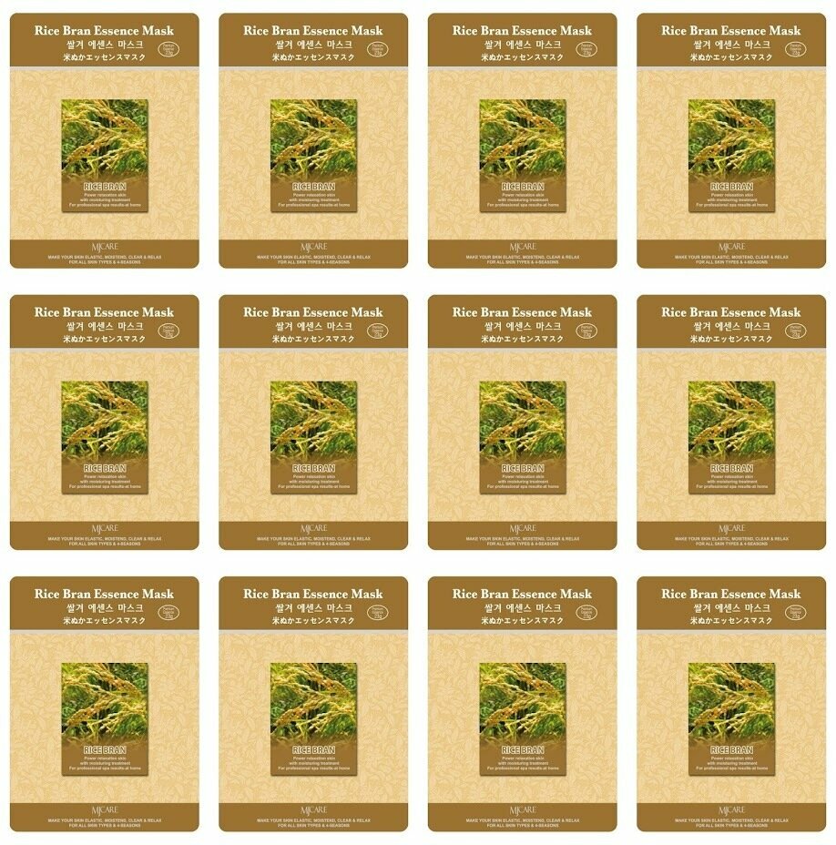 Mijin Essence Маска тканевая для лица Рисовые отруби Rice Bran Essence Mask, 23 гр, 12 шт