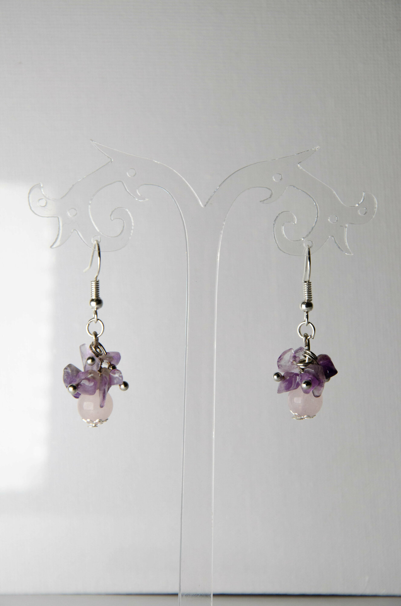 Серьги с подвесками, металл, аметист, кварц