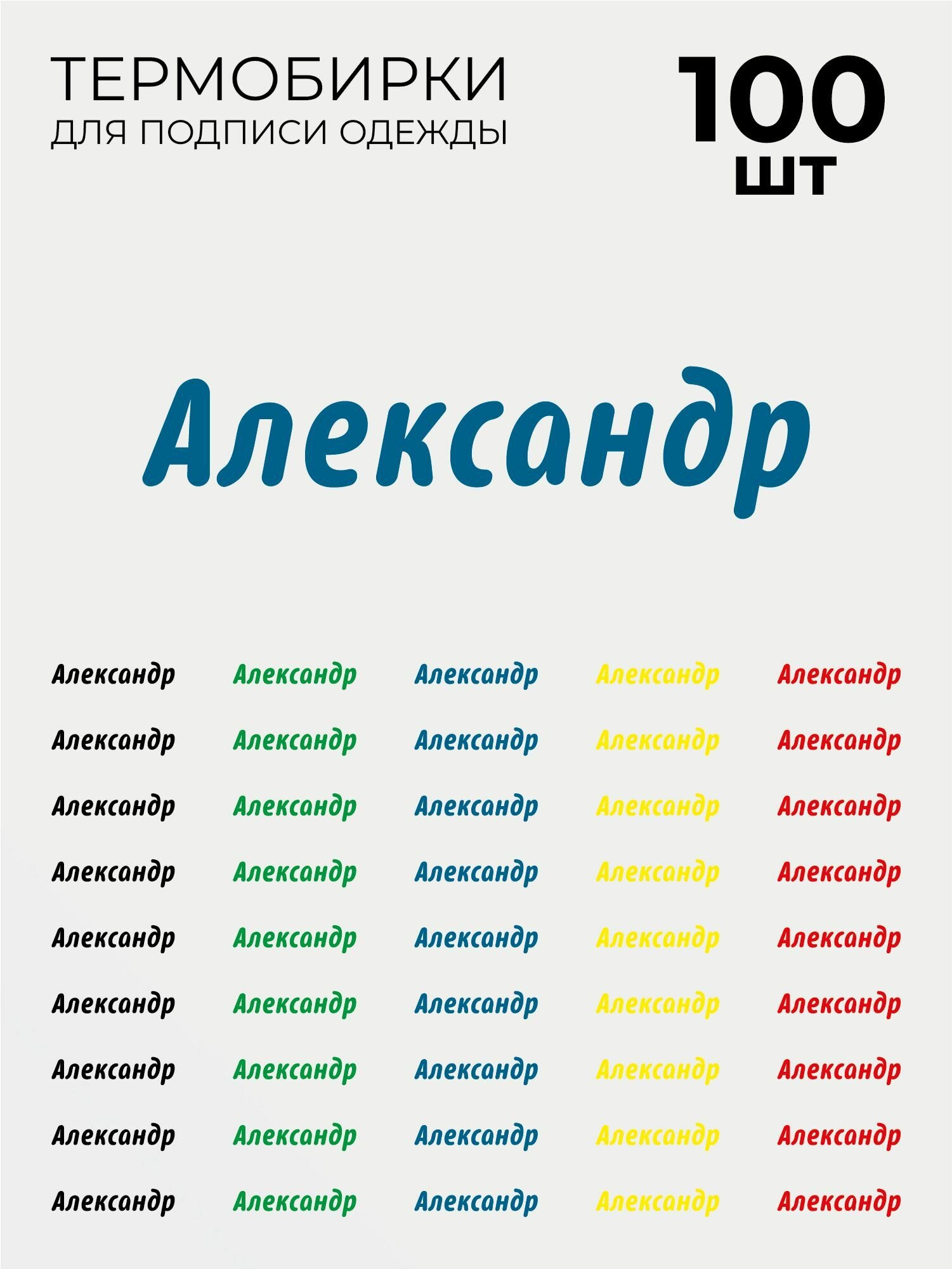 Термобирки Александр для маркировки и подписи детской одежды 100 шт, термонаклейки принт на одежду