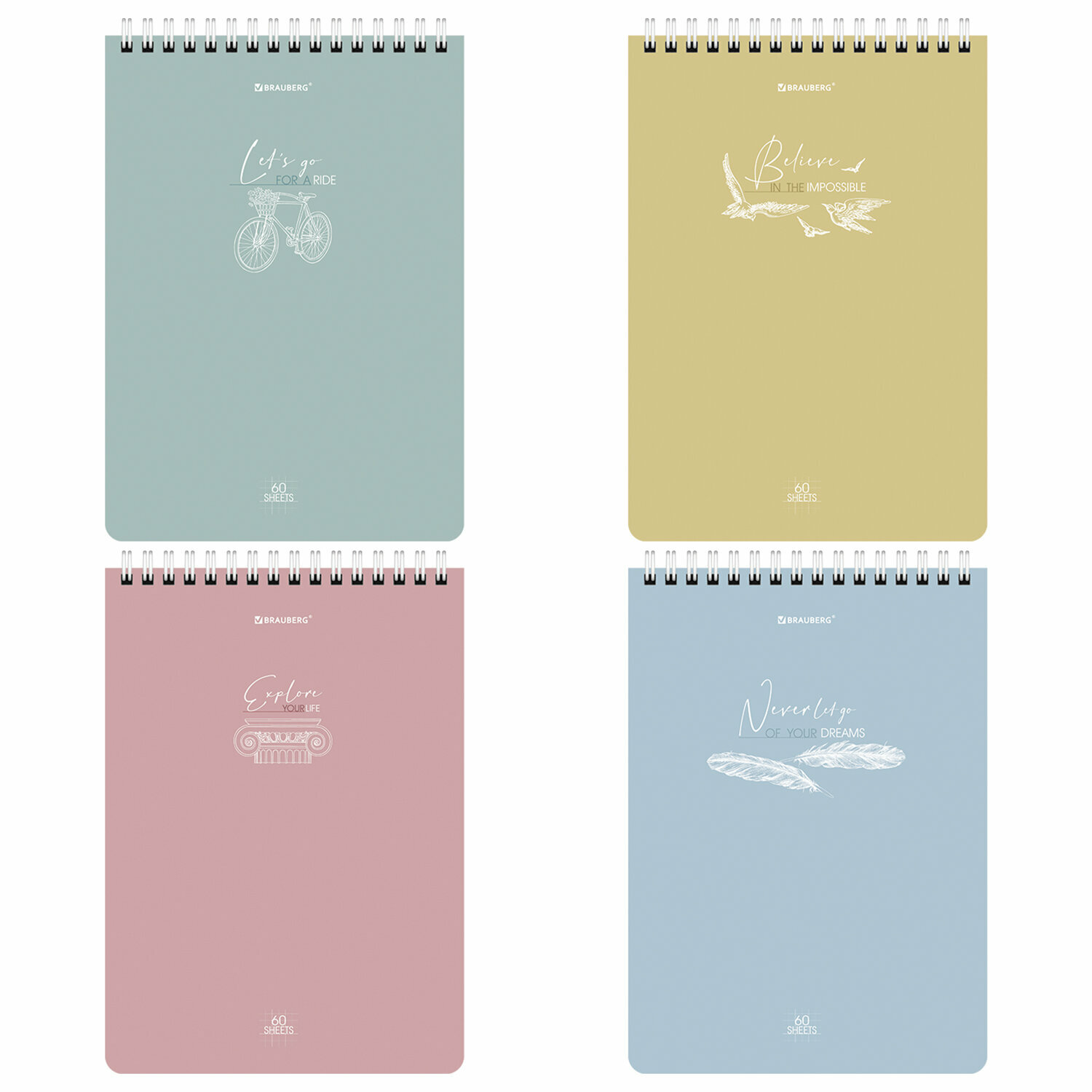 Блокнот А5 (146х206 мм), 60 л, гребень, картон, клетка, BRAUBERG, "Pastel", 114362 (цена только за 1 шт.)