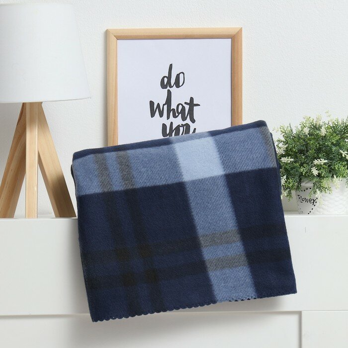 Плед флисовый «Экономь и Я. Клетка», 150×180 см, флис 160 г/м², синий