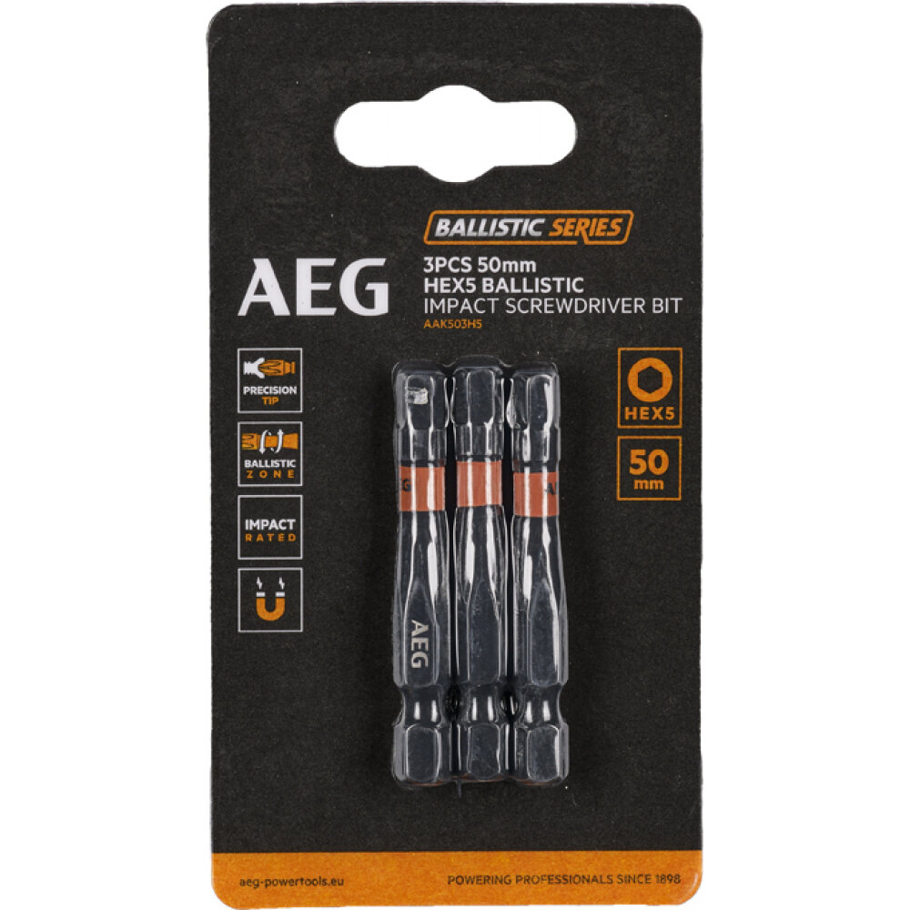 Биты ударные AAK503H5 (3 шт; HEX5; 50 мм) AEG 4932479193, с ударными шуруповертами