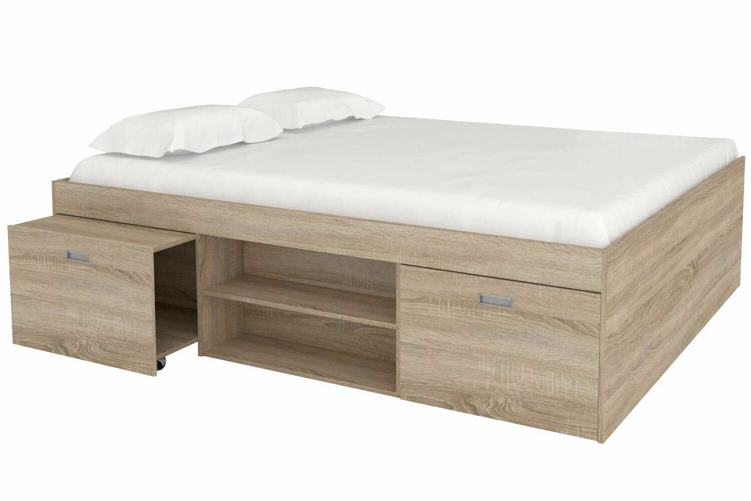 Кровать двуспальная с полками и ящиками МногоМеб Бриз 2 160х200 дуб сонома