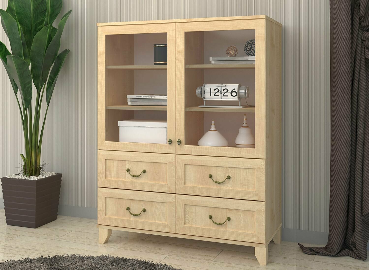 Комод Ренди 20МС 100х40х130 клен танзау, рамка квадро МДФ, стекло, ножка №3