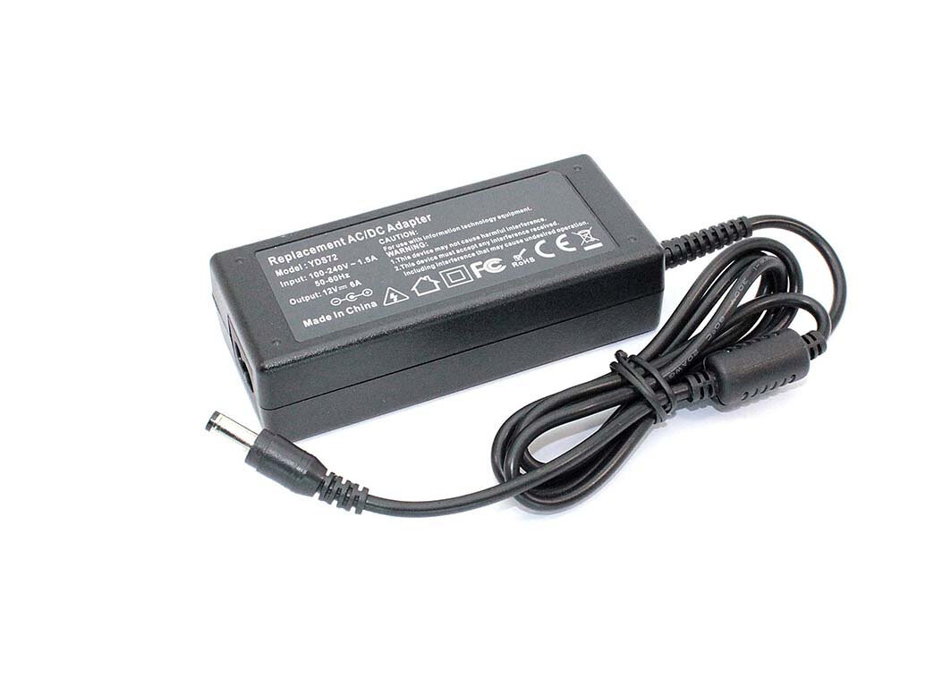 Блок питания (сетевой адаптер) OEM для монитора и телевизора LCD 12V 6A 72W 5.5x2.1 мм черный, без сетевого кабеля
