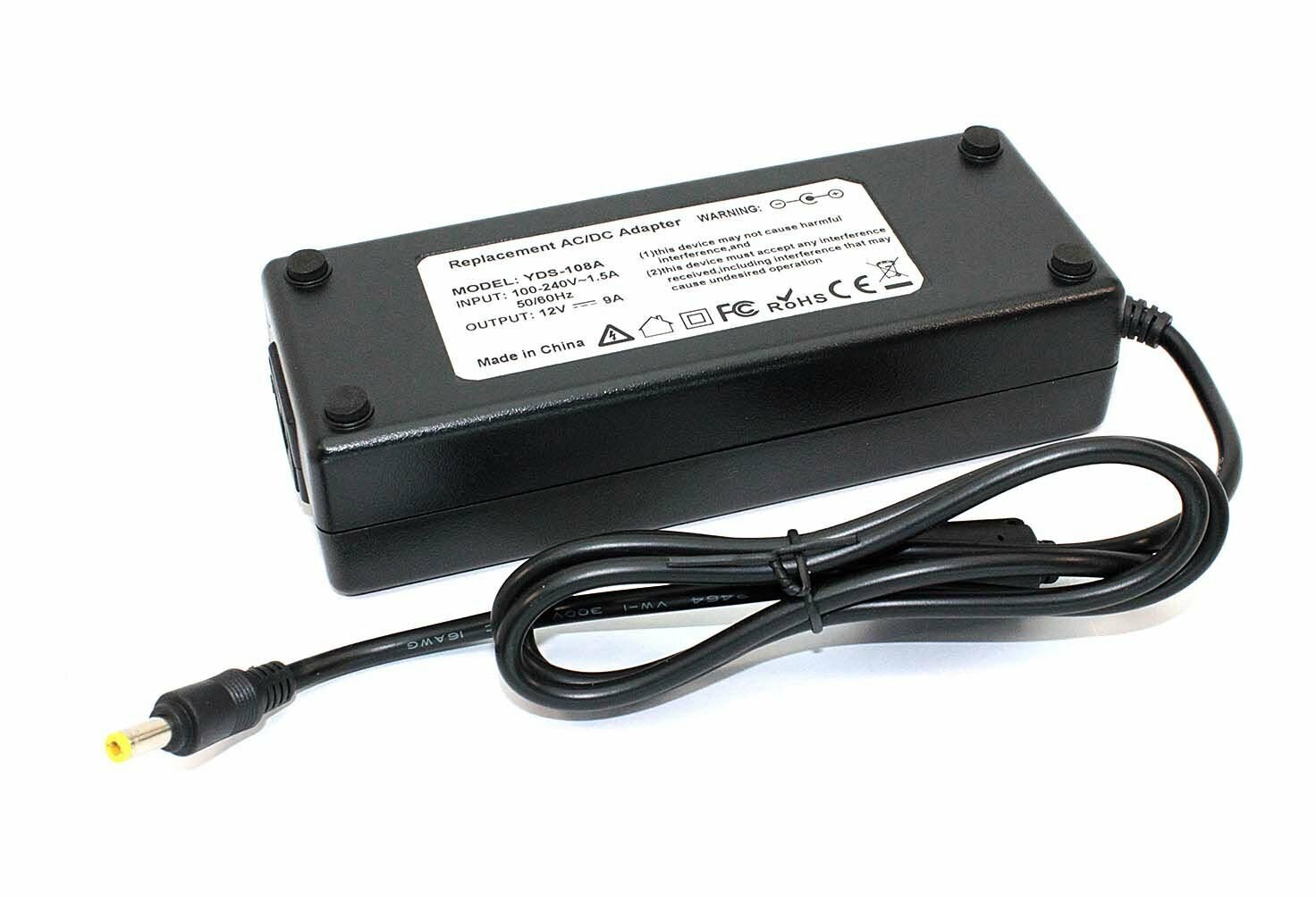 Блок питания (сетевой адаптер) OEM для монитора и телевизора LCD 12V 9A 5.5x2.5 мм черный, с сетевым кабелем