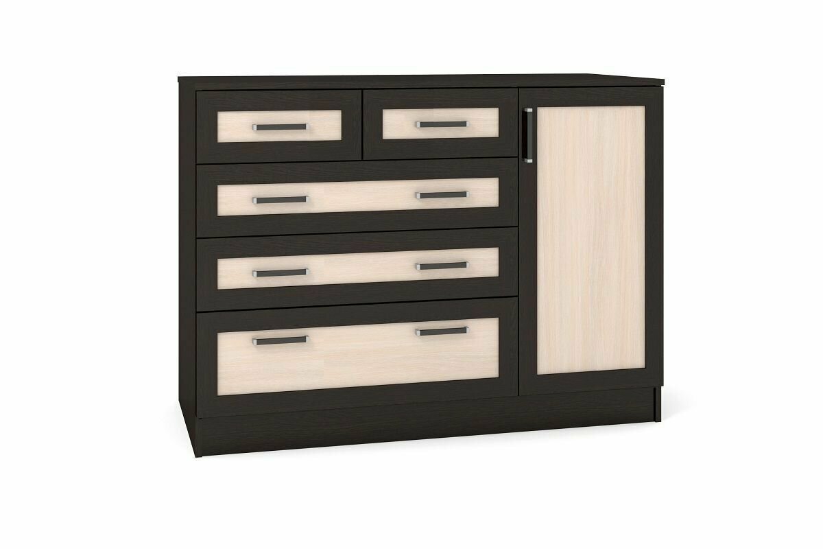 Комод К-7 120х50х90 венге цаво, дуб млечный, рамка квадро, 5 ящиков и дверца справа