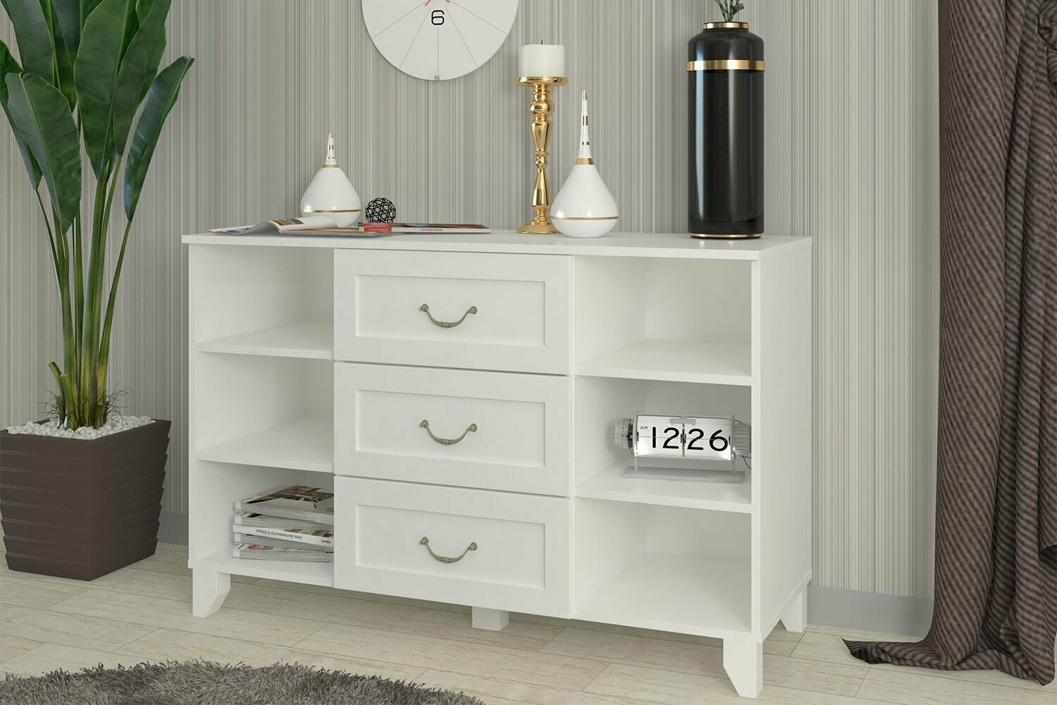 Комод Ренди 9М 120х40х80 белый, рамка квадро МДФ, ножка №3