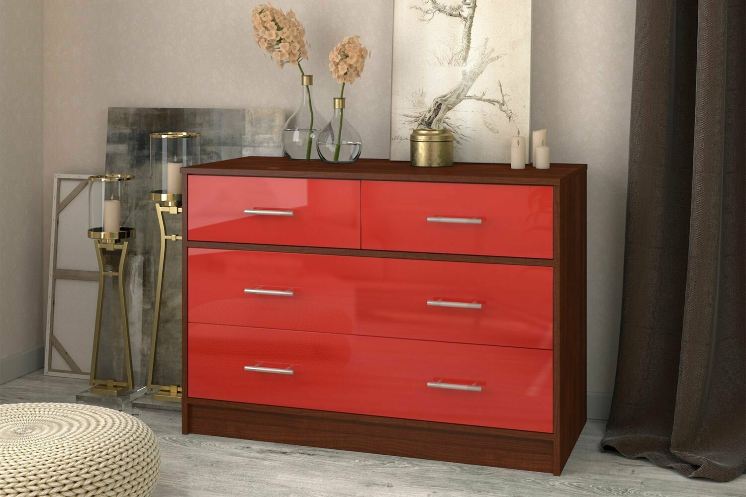 Комод Бонапарт 7 МДФ глянец красный IEYB, корпус ноче мария луиза