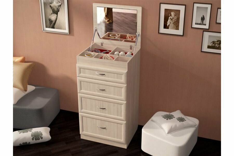 Комод макияжный с зеркалом 60х42х88 бодега белый, рамка овал МДФ