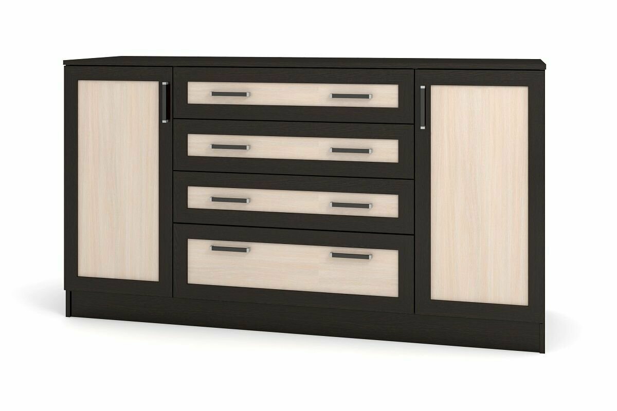 Комод К-10 160х50х90 корпус и рамка квадро в цвете венге цаво, фасад дуб млечный