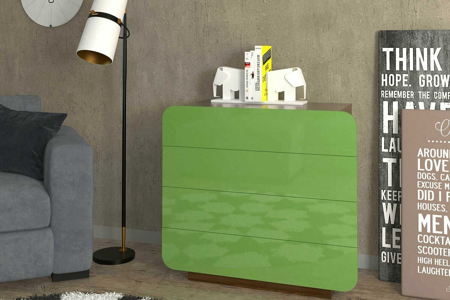 Комод Вестерн-4 100х45х90 глянец яблоко DM408-6T, корпус венге цаво, push to open