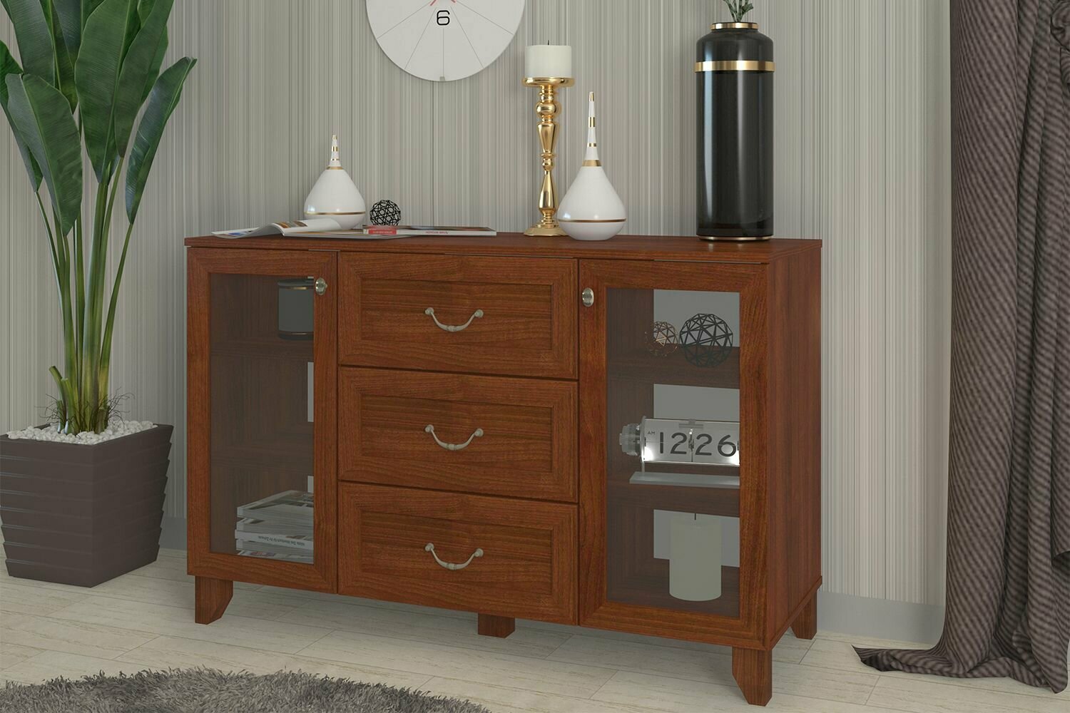 Комод Ренди 9МС 120х40х80 ноче мария луиза, рамка квадро МДФ, стекло, ножка №3