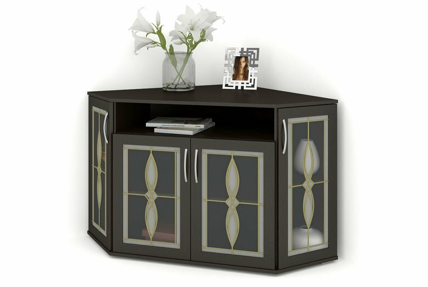 Комод Атос 7В витражное стекло, венге цаво, рамка квадро