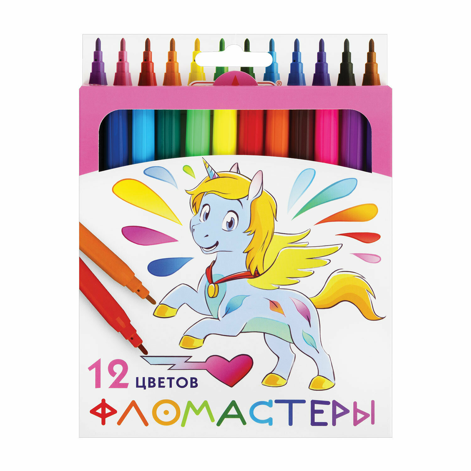 Фломастеры пифагор "единорог", 12 цветов, вентилируемый колпачок, 152448 (цена только за 1 шт.)