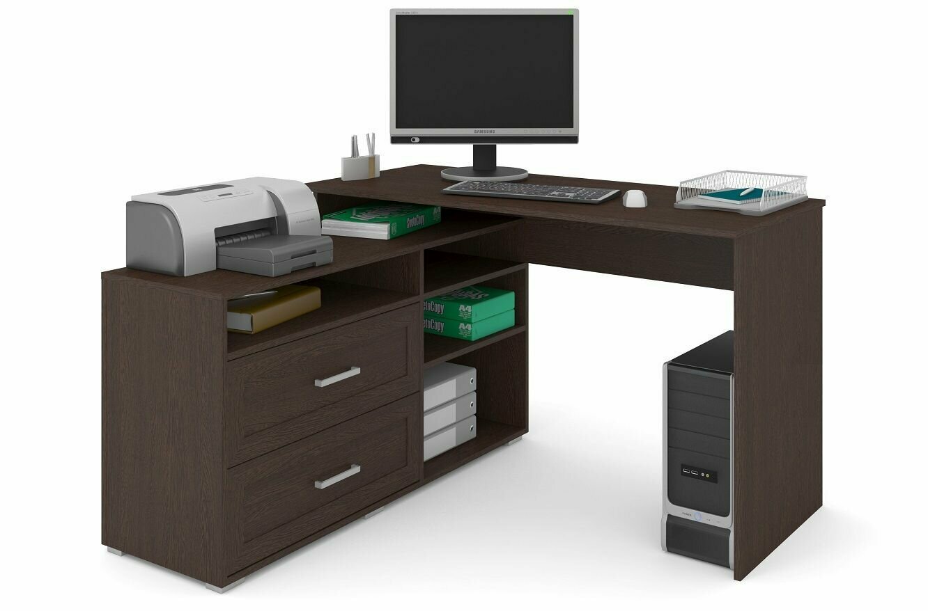 Стол компьютерный, письменный СПУ-13 МДФ венге цаво, рамка квадро, ящики слева