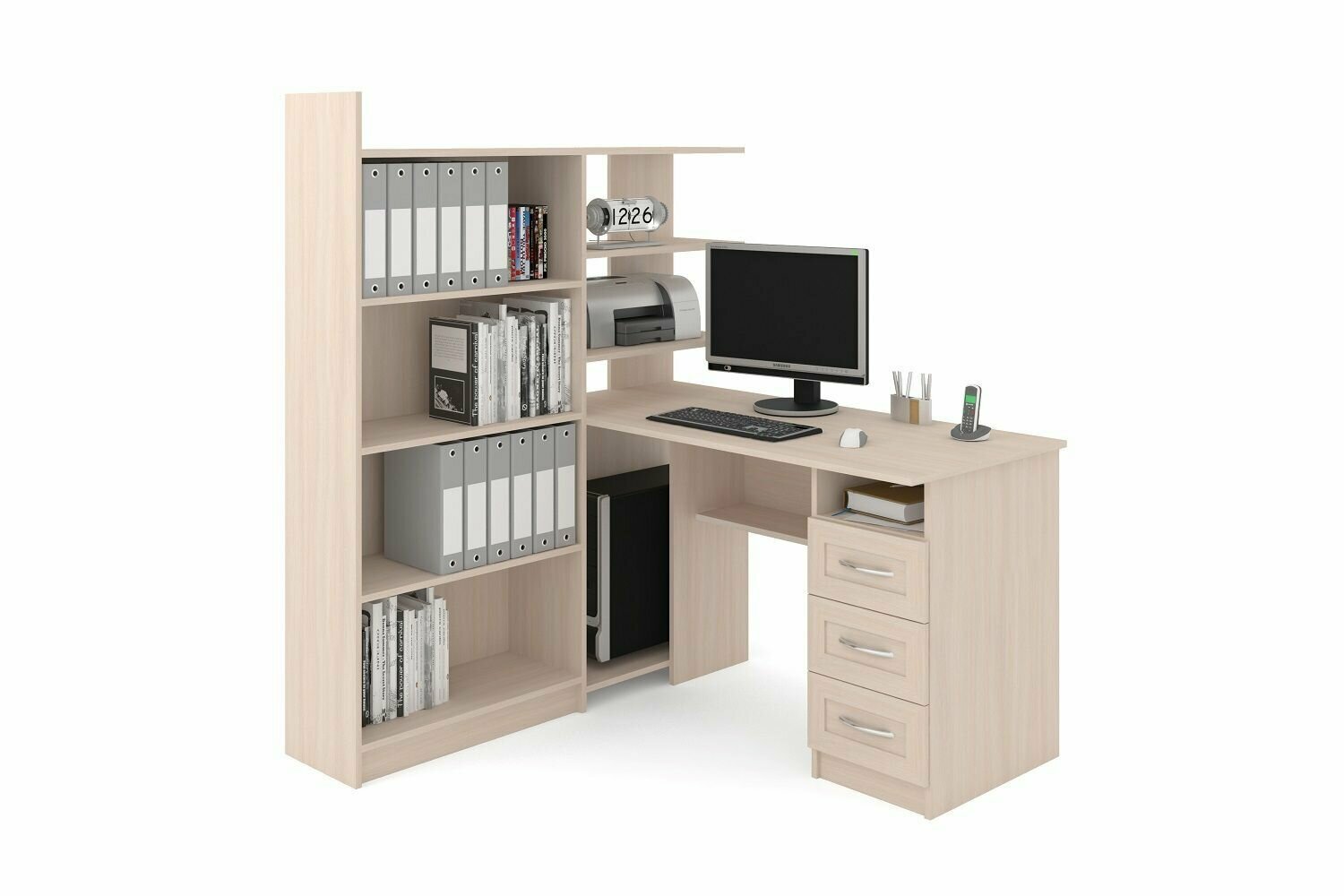 Стол компьютерный СКУ-2 МДФ дуб млечный, ящики справа, рамка квадро